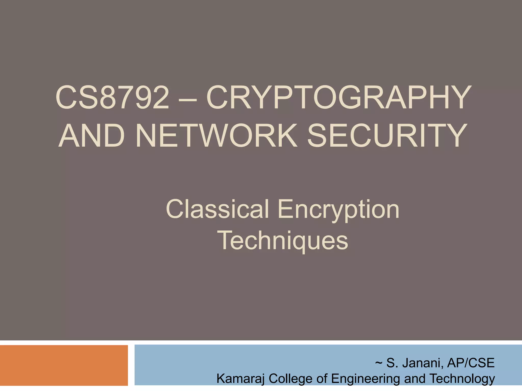 Classical encryption techniques | PPTX