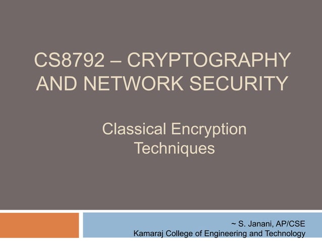 Classical encryption techniques | PPTX
