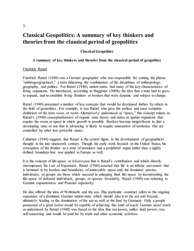 Classical geopolitics | DOCX | Geography | Science