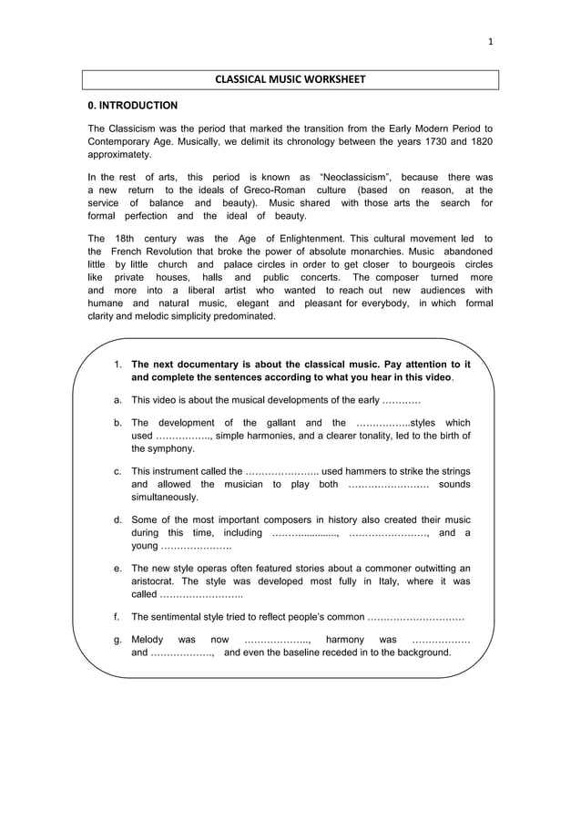 Classical music worksheet | PDF