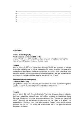 Classical music worksheet | PDF | Musicals | Genres