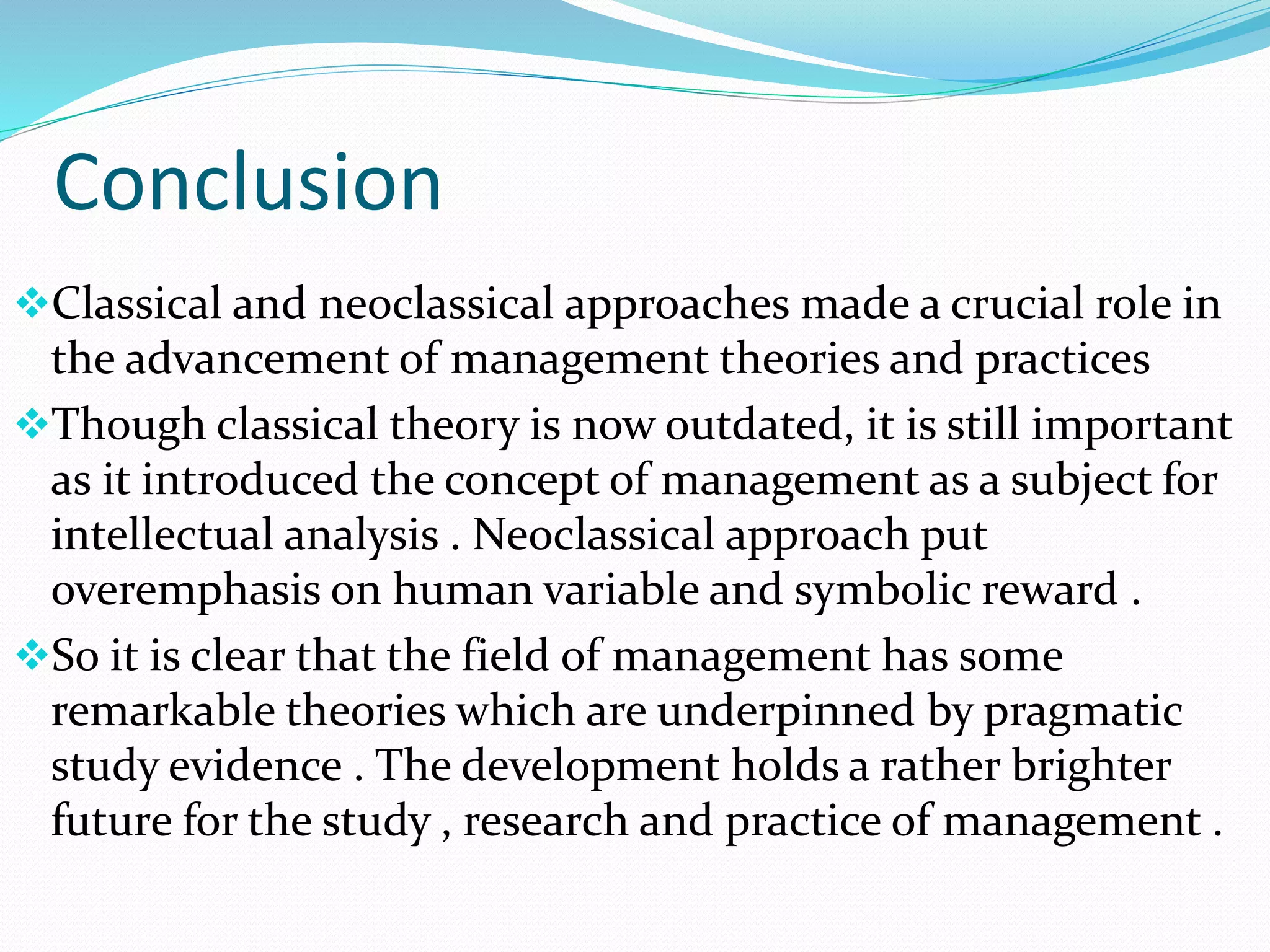 Classical & Neo classical theory of management | PPTX
