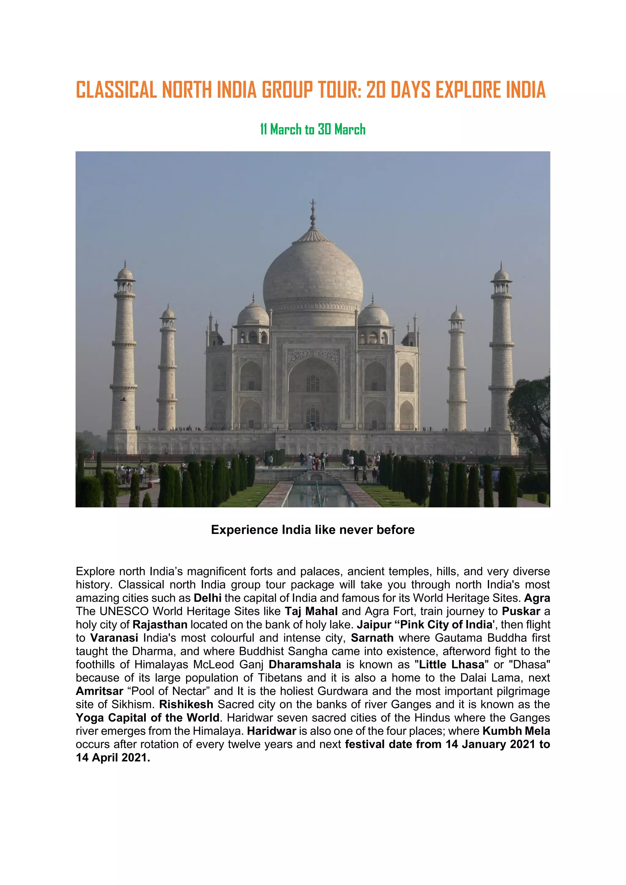 Classical North India Group Tour - 20 Days Highlights of North India | PDF