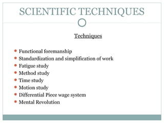 Fayol's principle of management and scientific techniques of taylor ...