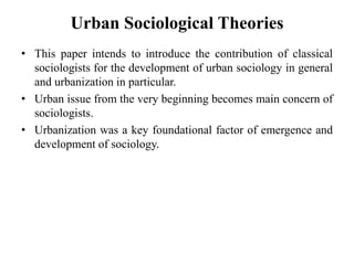 Classical urban sociological theories | PPTX