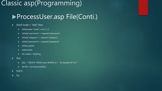 Classic asp , VB.net insert update delete crud | PPT