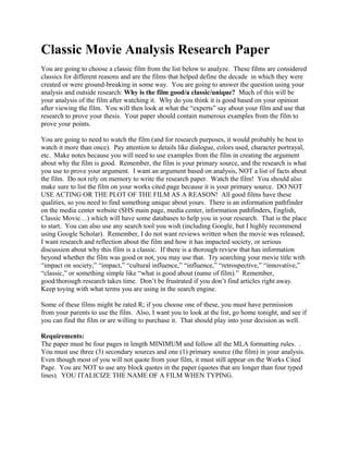 Classic movie analysis research paper | DOC | Documentary | Genres