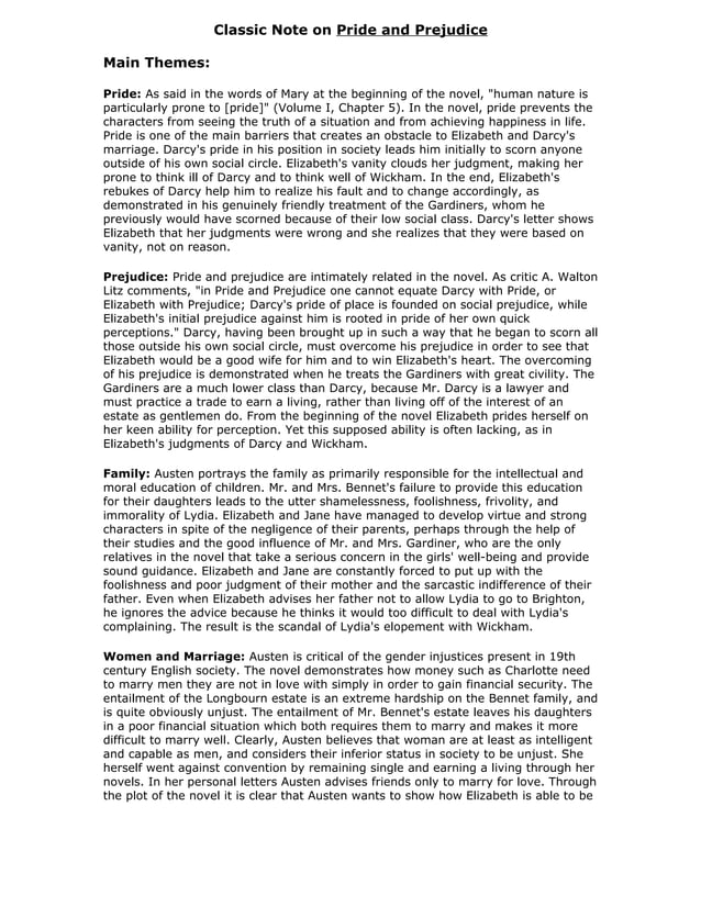 Classic note on pride and prejudice | DOC