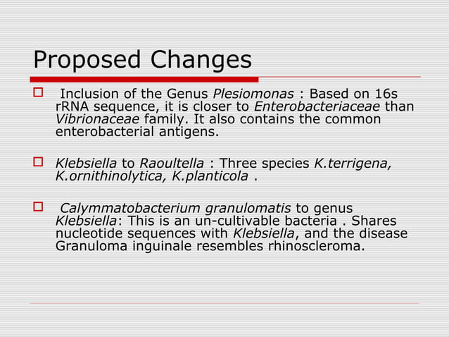 Classification of Enterobacteriaceae family | PPT | Biological Sciences ...