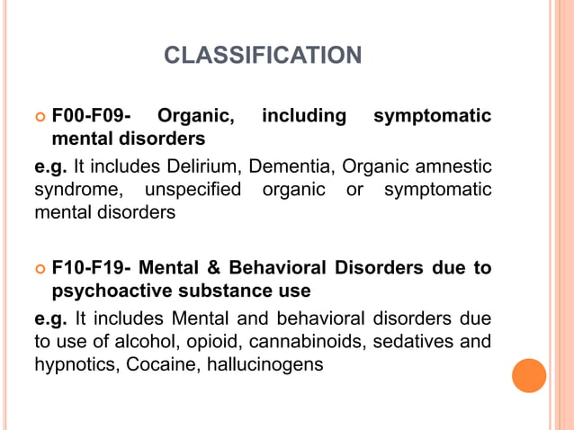 Classification of Mental Disorders | PPTX
