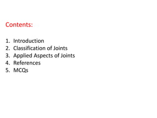 Classification and applied aspects of joints | PPTX