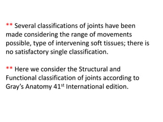 Classification and applied aspects of joints | PPTX