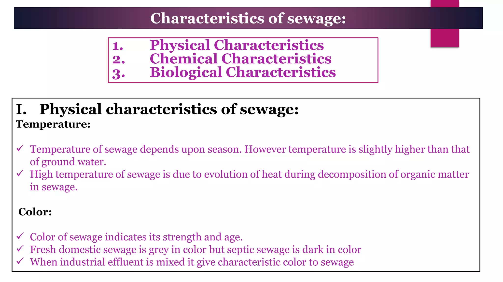 Classification and characteristics of sewage and industrial effluents ...