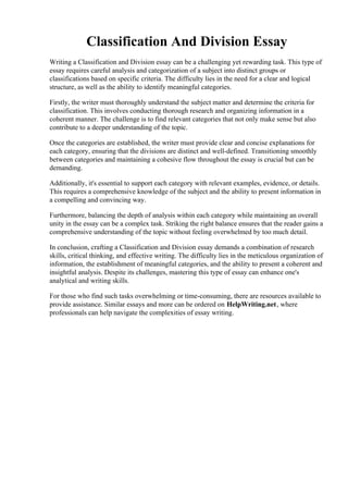Classification And Division Essay | PDF