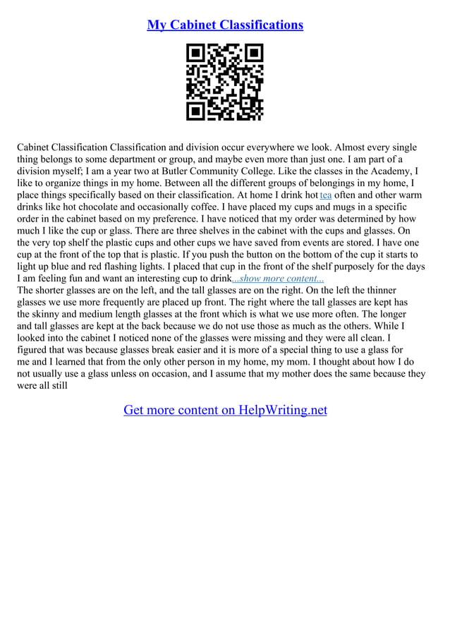 Classification And Division Essay Sample | PDF