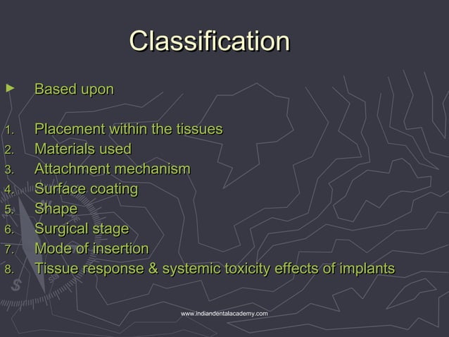 Classification and impression techniques of implants/prosthodontic ...