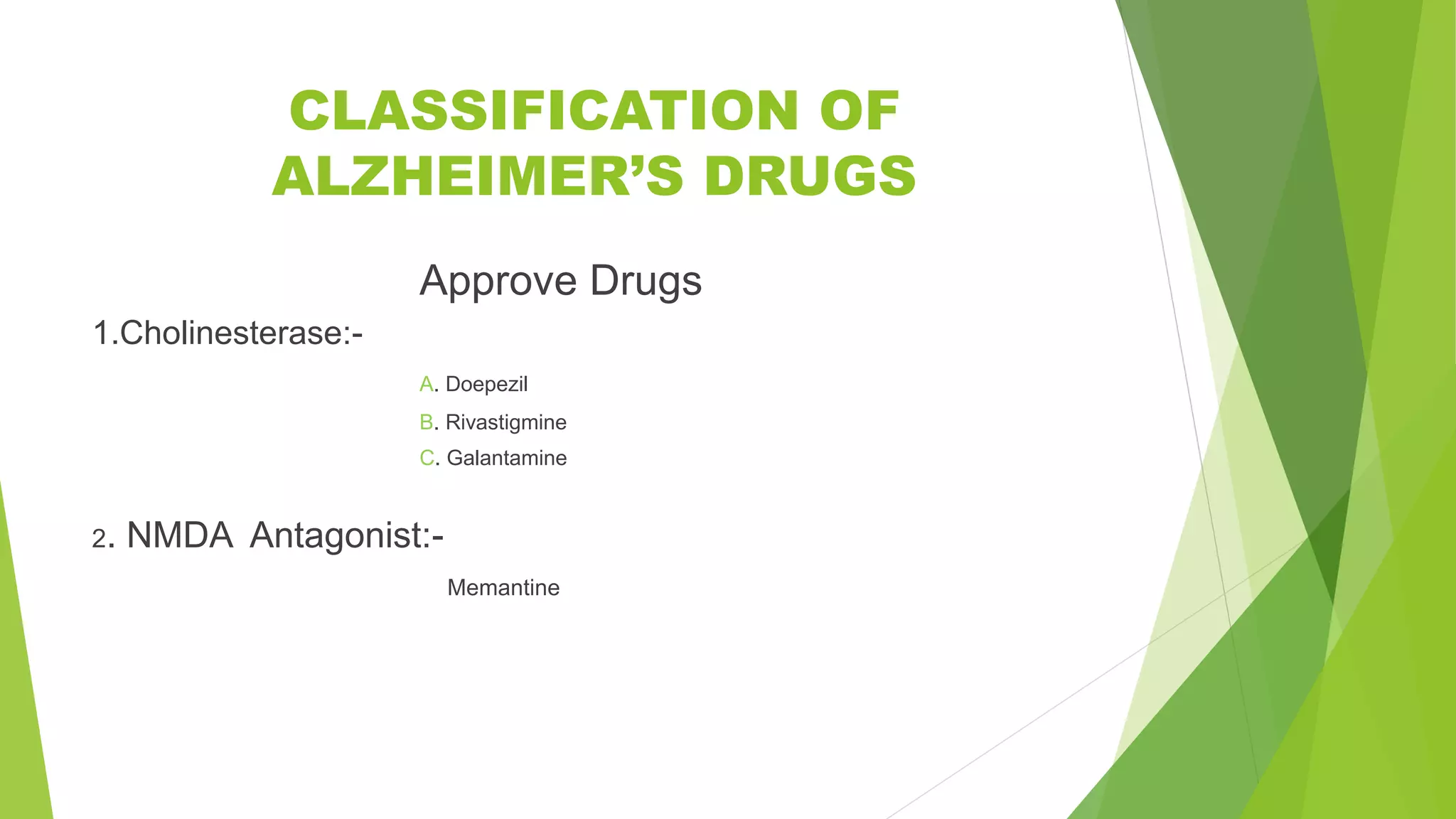 Classification and mechanism of action of alzheimers drugs | PPTX
