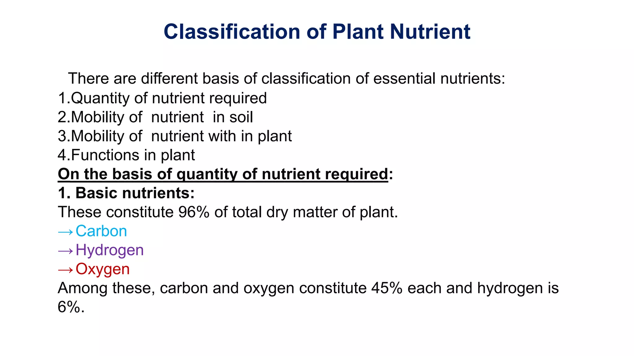 Classification and Role of Plant Nutrients | PPTX