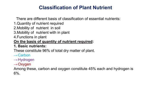 Classification and Role of Plant Nutrients | PPTX | Agriculture ...