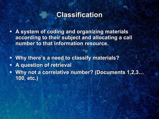 Classification, Cataloguing And Marc Crash Course | PPT