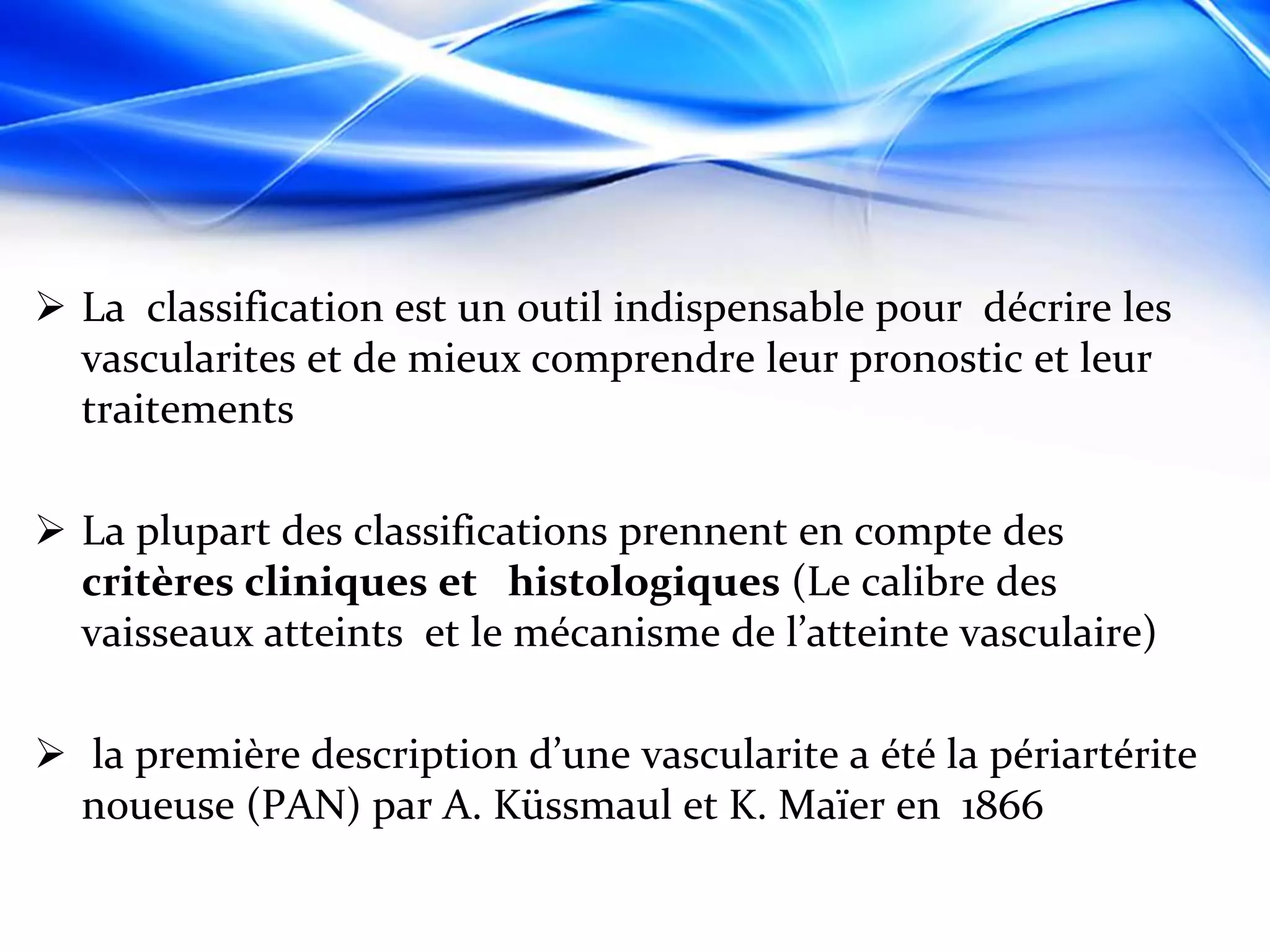 Classification of vasculitis