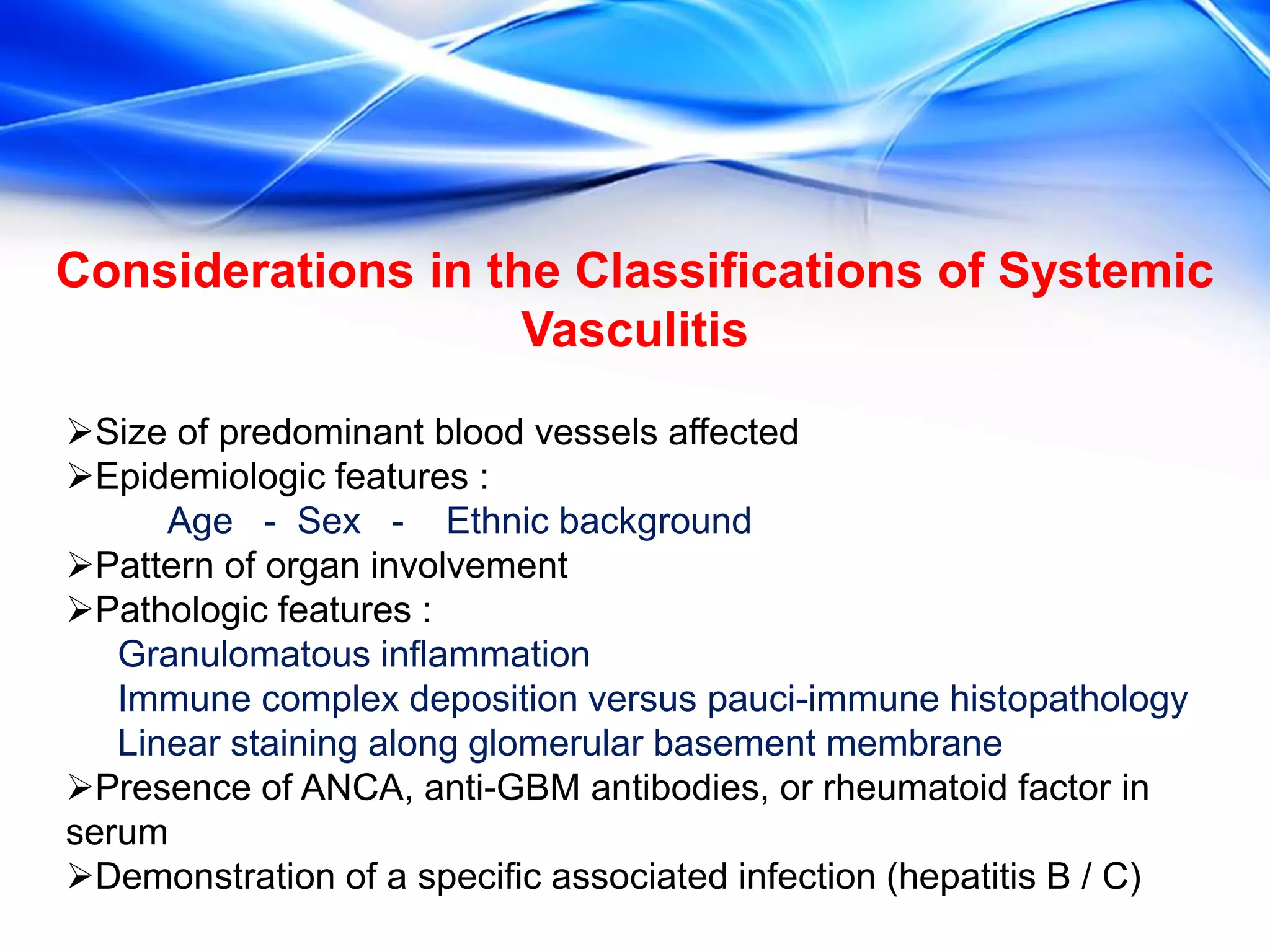 Classification of vasculitis
