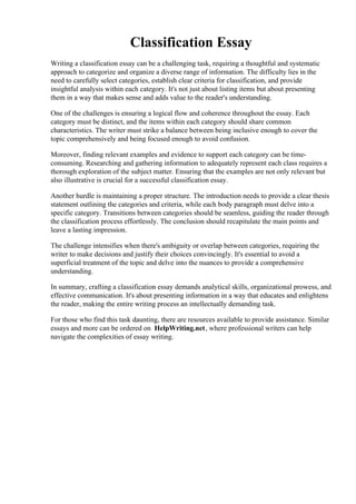Classification Essay. Classification essay: outline, format, structure ...