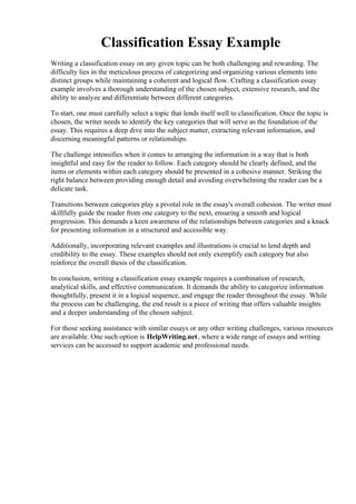 Classification Essay Example | PDF