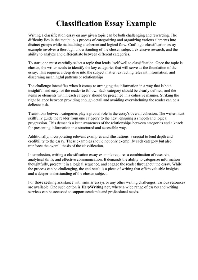 Classification Essay Example | PDF