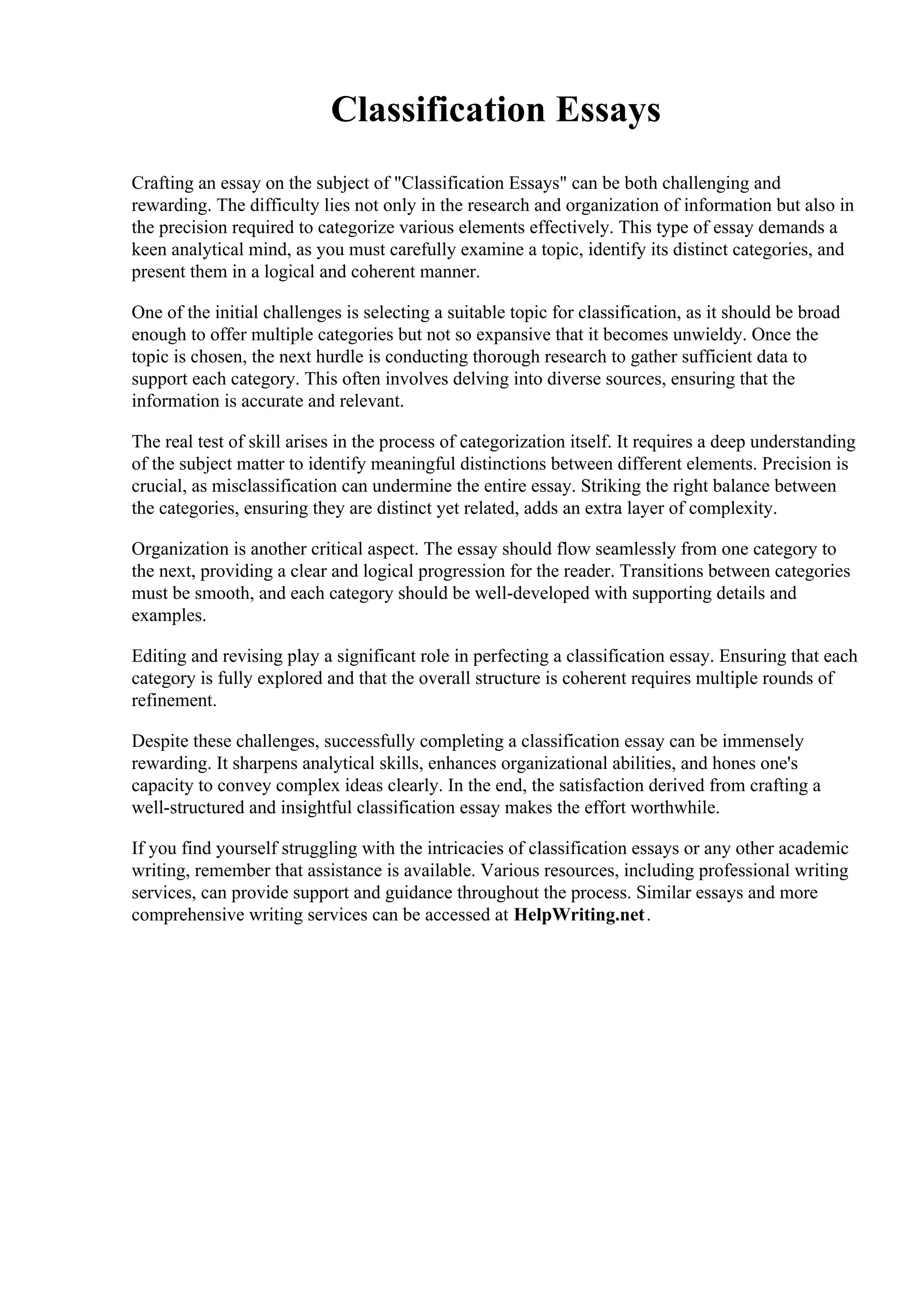 Classification Essays. Richard Bland College | PDF