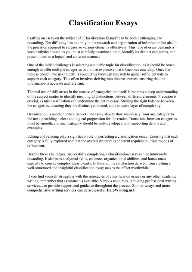 Classification Essays. Richard Bland College | PDF