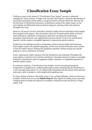 Classification Essay Sample.pdfClassification Essay Sample. How to ...