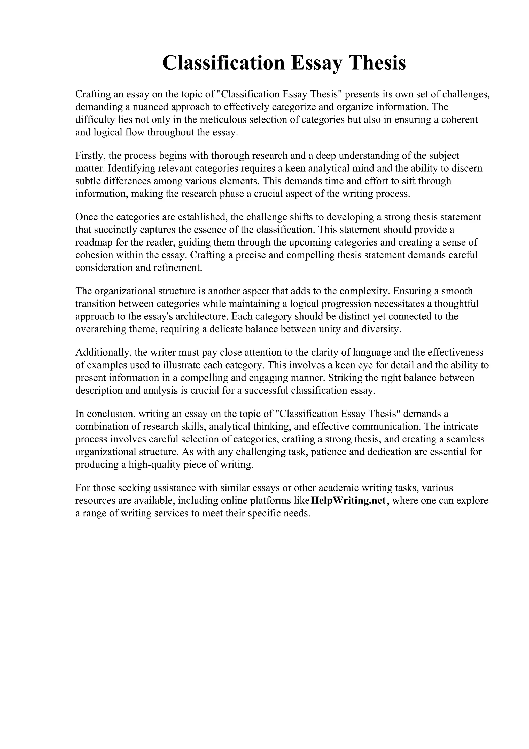 Classification Essay Thesis. Classification Essay Leadership Applied Psychology | PDF