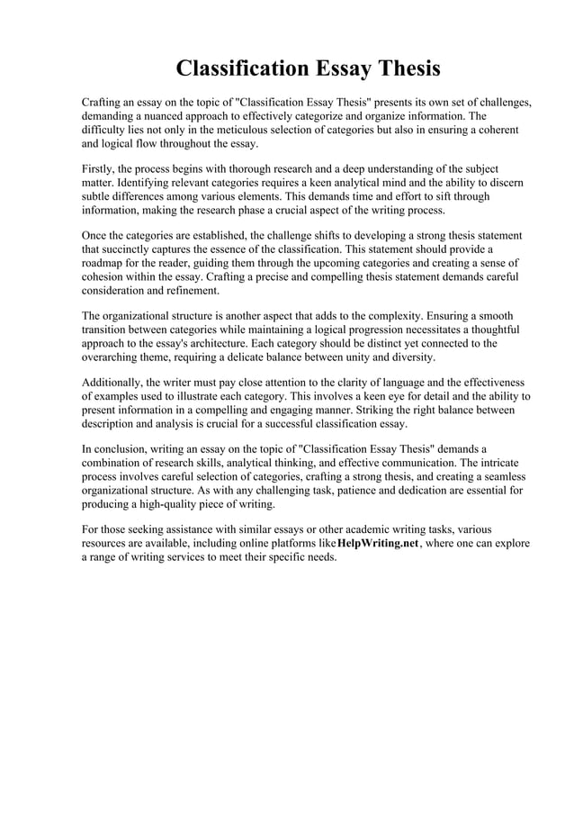 Classification Essay Thesis. Classification Essay Leadership Applied ...