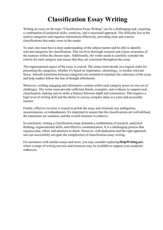 Classification Essay Writing. PPT - How to write an Outline for the ...