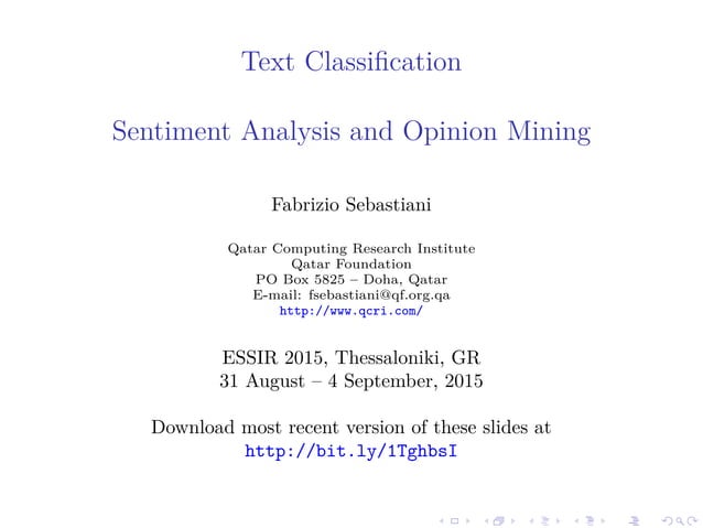 Text Classification, Sentiment Analysis, and Opinion Mining | PDF | Internet for Beginners ...