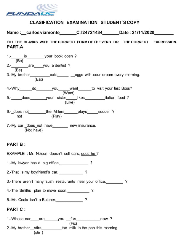 Classification exam 1 | DOCX