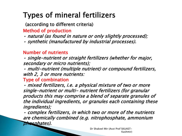 Classification of fertilizers-Basics | PPT