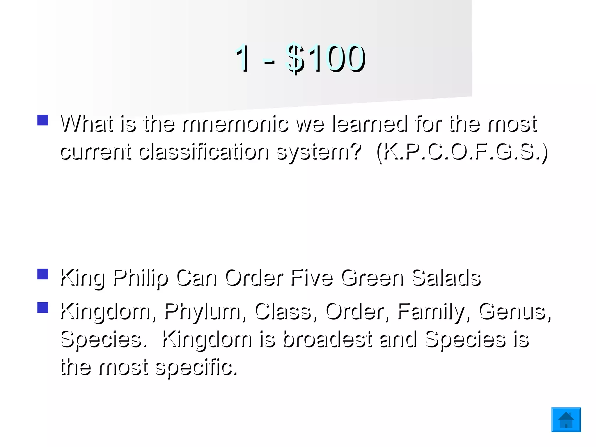 Classification Jeopardy Review | PPT