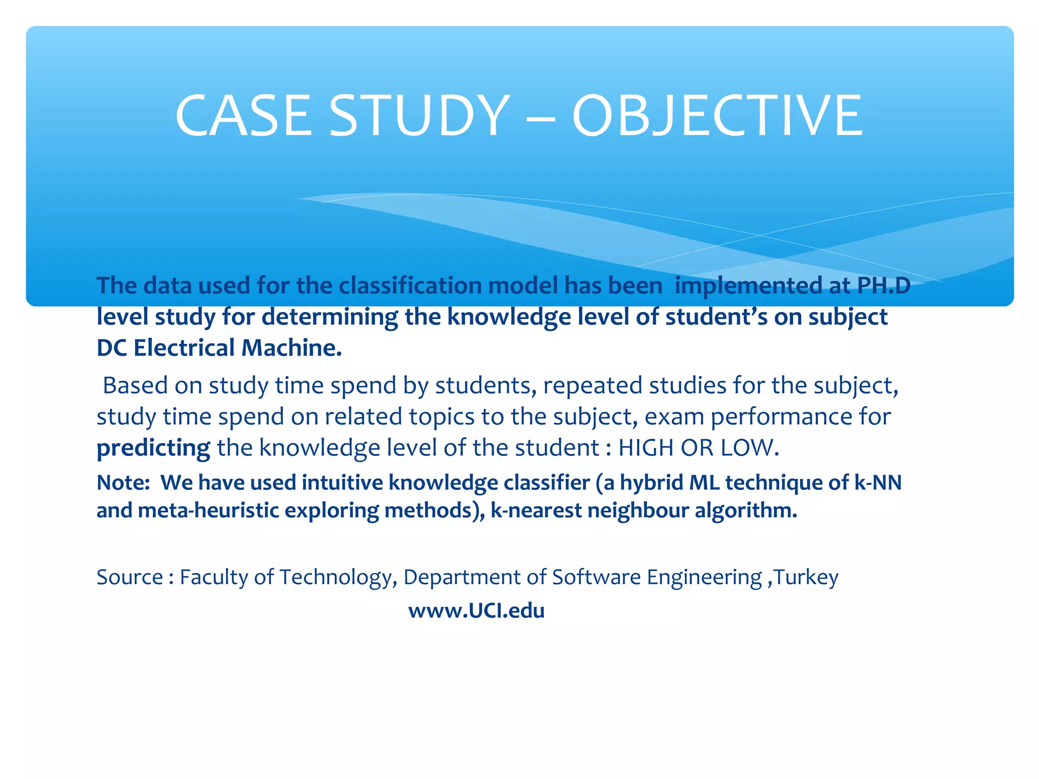 Classification model for predicting student's knowledge | PPT