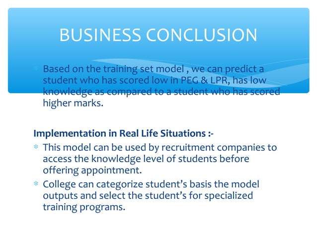Classification model for predicting student's knowledge | PPT