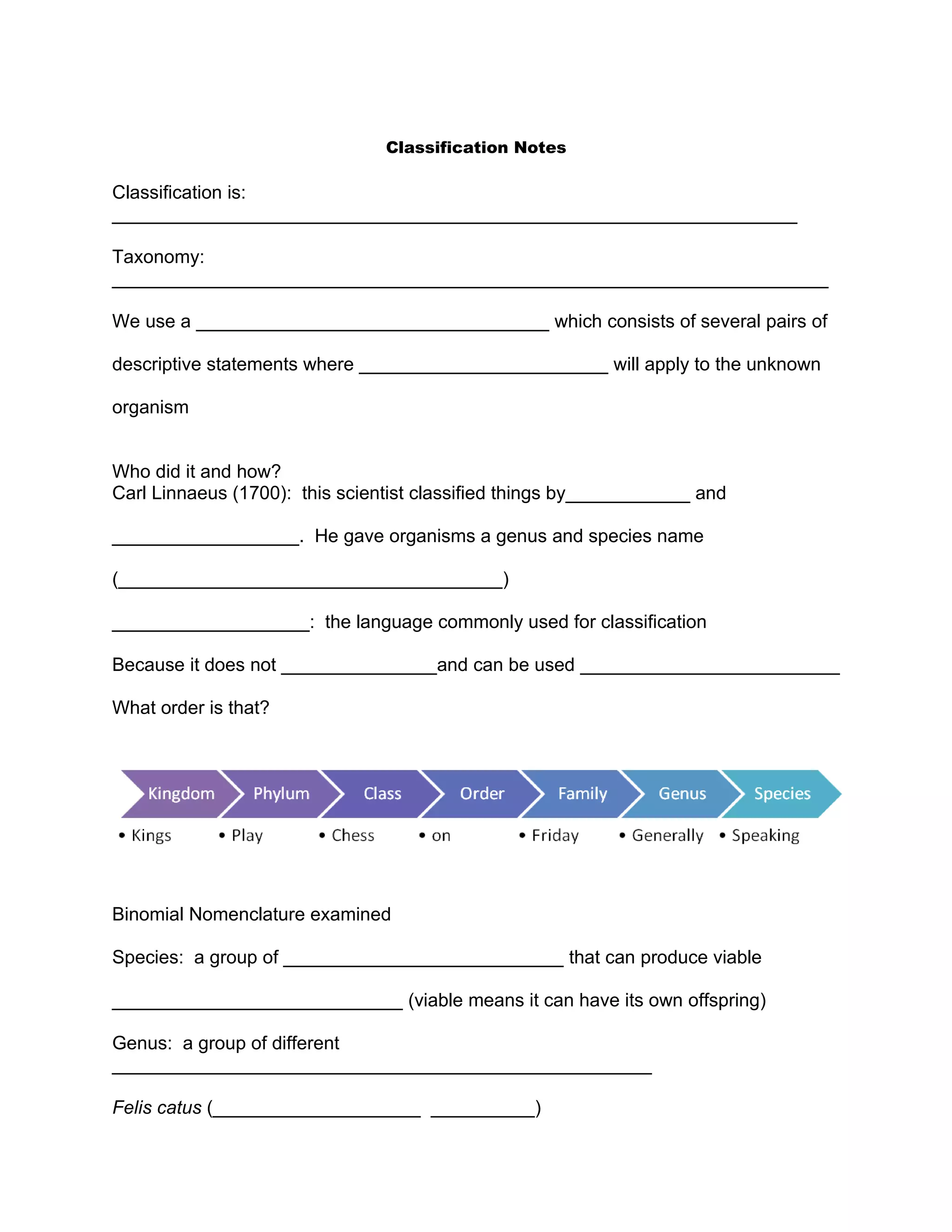 Classification notes blank revised | PDF