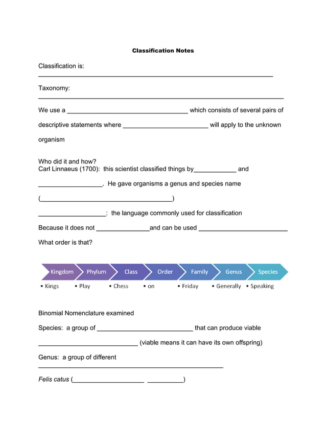 Classification notes blank revised | PDF