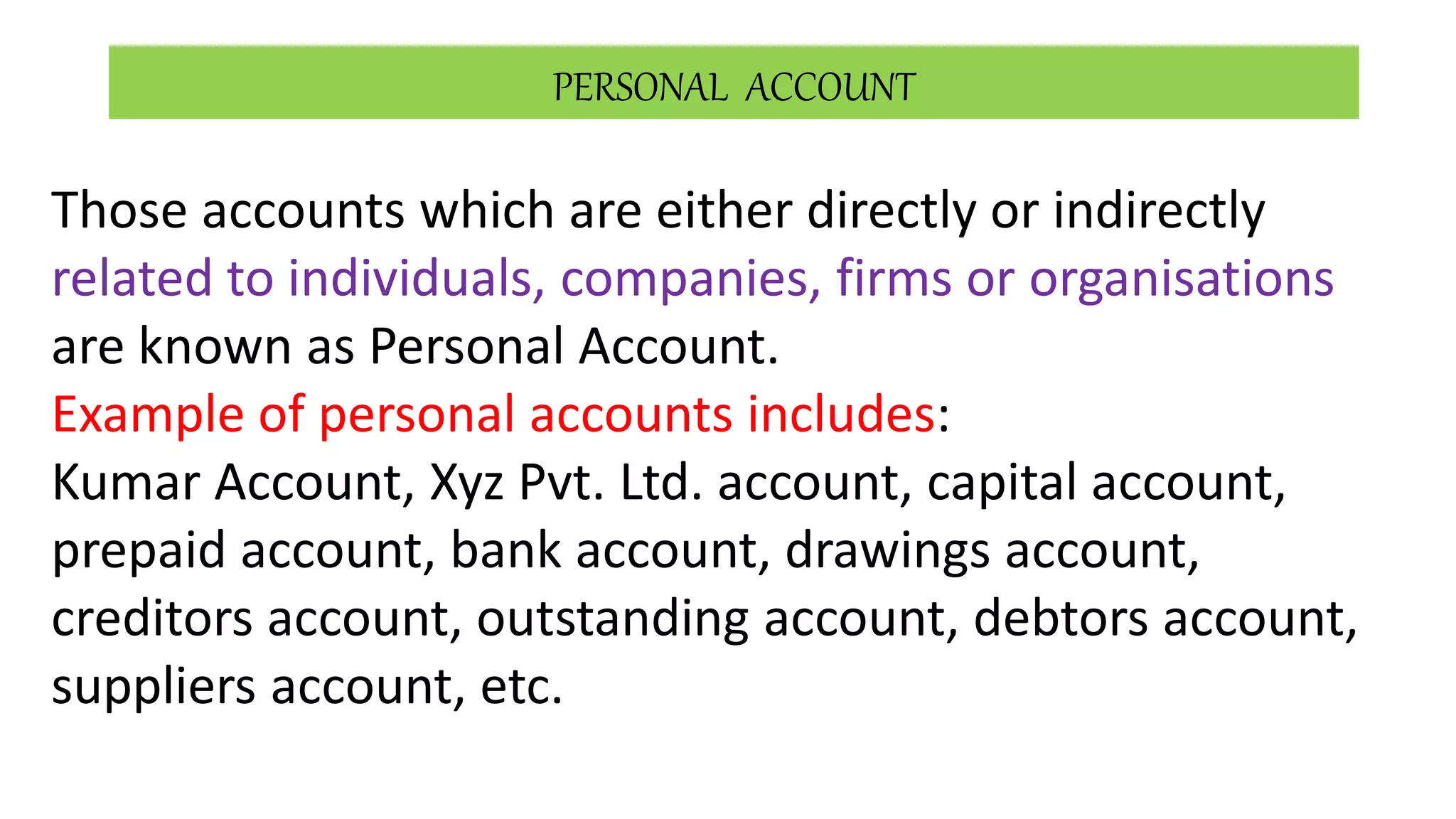 Classification of accounts || personal account || real account ...
