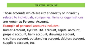 Classification of accounts || personal account || real account ...