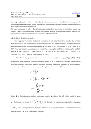 Classification of aedes adults mosquitoes in two distinct groups based on fisher linear ...