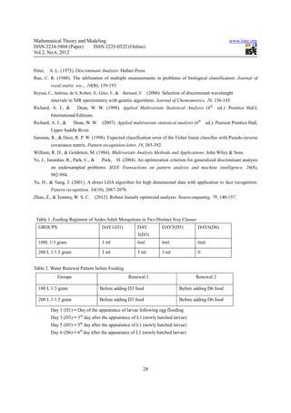 Classification of aedes adults mosquitoes in two distinct groups based on fisher linear ...