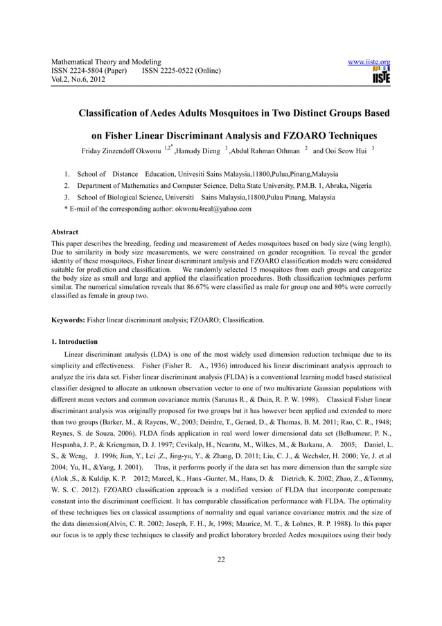 Classifying mosquitoes using analysis techniques | PDF