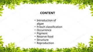 Classification of Algae by f.pptx from microbial algal technology | PPTX
