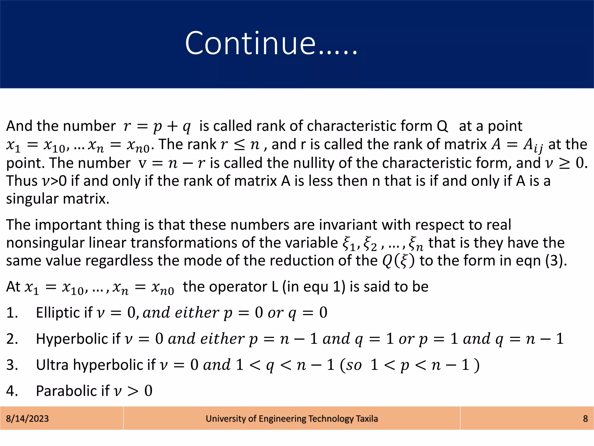 Classification of Almost Linear Equation in n-Independent 1111111 ...